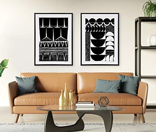 Kate and Laurel Sylvie Modern Circular Pattern Block Print Framed Canvas Wall Art by Statement Goods, 28x38 Black, Glam Wall Decor