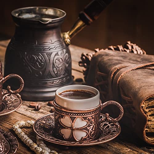 DEDE Copper - IST Series (XLarge-16.9 floz)-Thickest Solid Copper Engraved Turkish Greek Arabic Coffee Pot with Wooden Handle, Stovetop Coffee Maker Cezve, Jezve, Jazva, Jazzve, Ibrik, Briki (Antique)