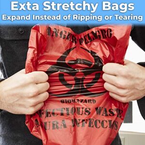 No Leak, Hospital Grade Biohazard Waste Bags 150 Pk. 10 Gallon, 24" Red Trash Liner With Hazard Symbol For Infectious Waste Disposal. Best Small Lab Can Liners for Labeling Biohazardous Trash Safely