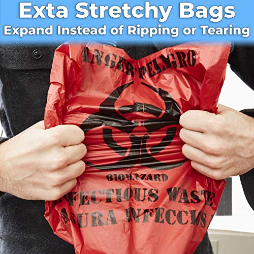 No Leak, Hospital Grade Biohazard Waste Bags 150 Pk. 10 Gallon, 24" Red Trash Liner With Hazard Symbol For Infectious Waste Disposal. Best Small Lab Can Liners for Labeling Biohazardous Trash Safely