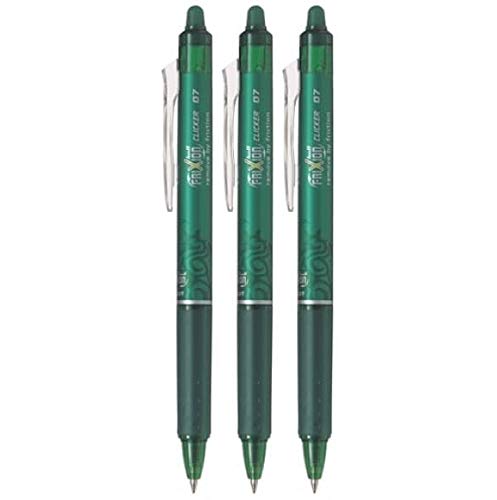 Pilot FriXion Ball Clicker Retractable Erasable Gel Pen, Fine Point, 0.7mm, Green Ink, 3 Count