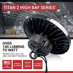 RuggedGrade 40,000 Lumen LED High Bay Light - Titan III 300 Watt LED High Bay Lighting UFO LED Light - Ultra Efficient 150 Lumens to watt - 5000K – Dimmable - DLC Premium