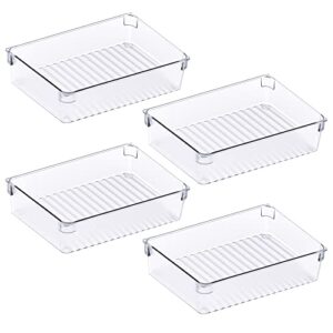 kootek 4 pack large drawer organizer, bathroom drawer organizer trays plastic organizers kitchen utensils silverware gadgets dividers desk storage bins container for makeup dresser cosmetic office