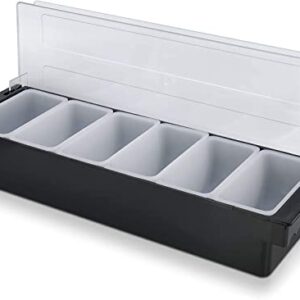 Simpli-Magic 79241 Ice Cooled Condiment Dispenser Serving Container Chilled Garnish Tray Bar Caddy for Home Work or Restaurant, Large 6 Compartment, Black