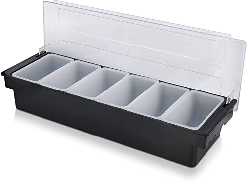 Simpli-Magic 79241 Ice Cooled Condiment Dispenser Serving Container Chilled Garnish Tray Bar Caddy for Home Work or Restaurant, Large 6 Compartment, Black