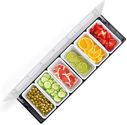 Simpli-Magic 79241 Ice Cooled Condiment Dispenser Serving Container Chilled Garnish Tray Bar Caddy for Home Work or Restaurant, Large 6 Compartment, Black