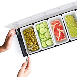 Simpli-Magic 79241 Ice Cooled Condiment Dispenser Serving Container Chilled Garnish Tray Bar Caddy for Home Work or Restaurant, Large 6 Compartment, Black