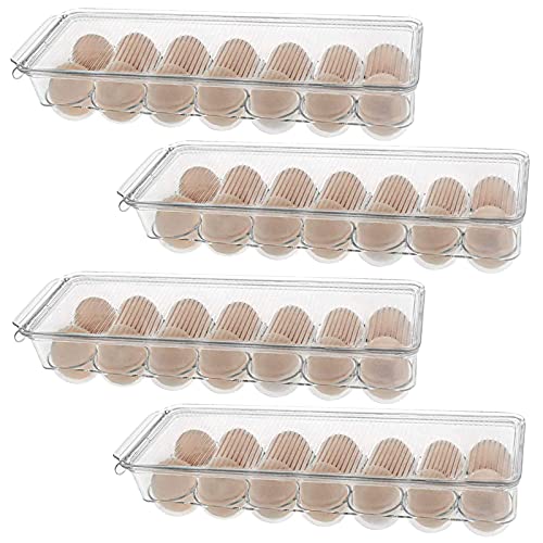 Hedume Set of 4 Refrigerator Egg Storage Bin with Handle and Lid, BPA Free Polyethylene, Stackable Refrigerator Egg Storage Bin for Fridge, Freezer, Pantry Organization, Kitchen-14X4 Eggs(56 Eggs)