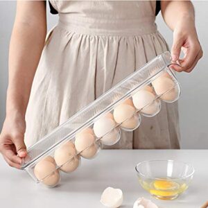 Hedume Set of 4 Refrigerator Egg Storage Bin with Handle and Lid, BPA Free Polyethylene, Stackable Refrigerator Egg Storage Bin for Fridge, Freezer, Pantry Organization, Kitchen-14X4 Eggs(56 Eggs)