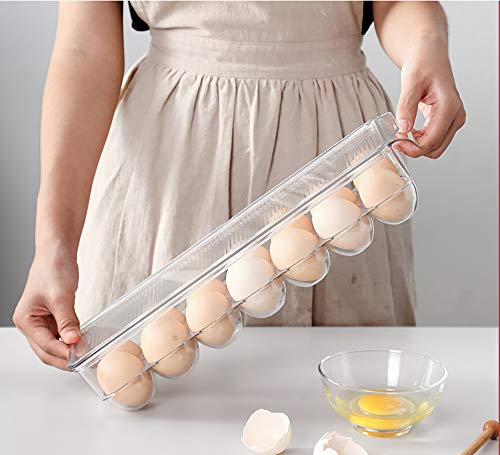 Hedume Set of 4 Refrigerator Egg Storage Bin with Handle and Lid, BPA Free Polyethylene, Stackable Refrigerator Egg Storage Bin for Fridge, Freezer, Pantry Organization, Kitchen-14X4 Eggs(56 Eggs)