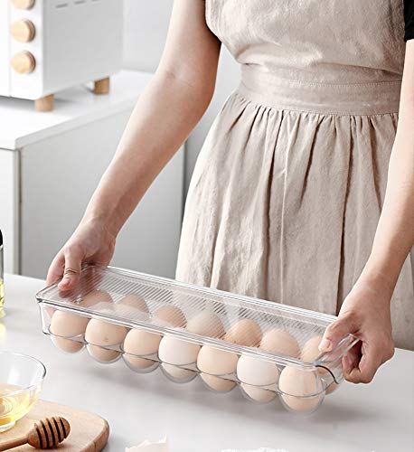 Hedume Set of 4 Refrigerator Egg Storage Bin with Handle and Lid, BPA Free Polyethylene, Stackable Refrigerator Egg Storage Bin for Fridge, Freezer, Pantry Organization, Kitchen-14X4 Eggs(56 Eggs)