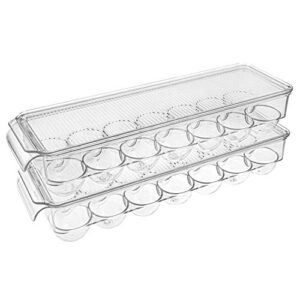 Hedume Set of 4 Refrigerator Egg Storage Bin with Handle and Lid, BPA Free Polyethylene, Stackable Refrigerator Egg Storage Bin for Fridge, Freezer, Pantry Organization, Kitchen-14X4 Eggs(56 Eggs)