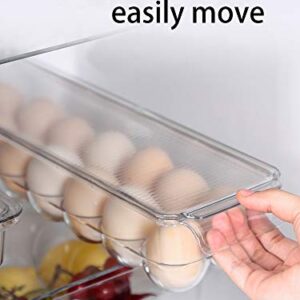 Hedume Set of 4 Refrigerator Egg Storage Bin with Handle and Lid, BPA Free Polyethylene, Stackable Refrigerator Egg Storage Bin for Fridge, Freezer, Pantry Organization, Kitchen-14X4 Eggs(56 Eggs)