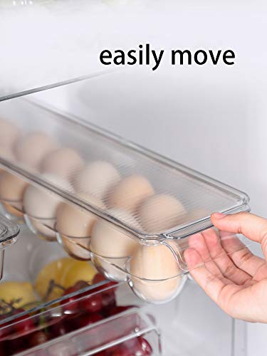 Hedume Set of 4 Refrigerator Egg Storage Bin with Handle and Lid, BPA Free Polyethylene, Stackable Refrigerator Egg Storage Bin for Fridge, Freezer, Pantry Organization, Kitchen-14X4 Eggs(56 Eggs)