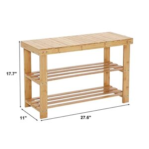 C&AHOME Shoe Rack Bench Bamboo, 3-Tier Shoe Organizer for Entryway, Shoe Storage Shelf Holds up to 240 LBS, Storage Benches Ideal for Bathroom Bench, Entryway, Hallway and Living Room, Natural