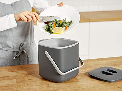 Litem Food Waste Basket Bin – a countertop Bucket with Extra Long Handles for Your conveniences 0.68 Gallons (2.6L) (Dark Gray)