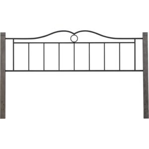 hillsdale dumont metal king headboard with double arched scroll design and wood posts with frame, textured black