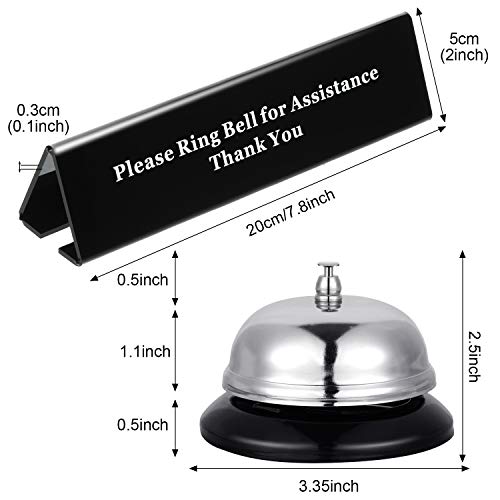 Boao Desk Service Dinner Bell Metal Construction Call Bell and Double Side No Receptionist Sign Please Ring Bell Sign for Service Assistance for Hotel School Restaurant Reception Area (sliver Bell)