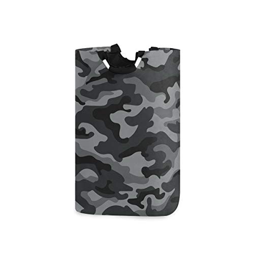 Ollabaky Large Foldable Laundry Hamper Bag with Handles, Army Camouflage Pattern Laundry Basket Box Big Storage Organizer for Family, Dormitory, Washhouse