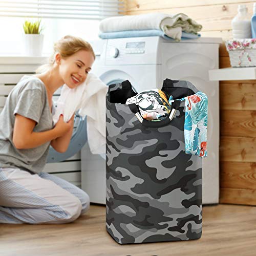 Ollabaky Large Foldable Laundry Hamper Bag with Handles, Army Camouflage Pattern Laundry Basket Box Big Storage Organizer for Family, Dormitory, Washhouse