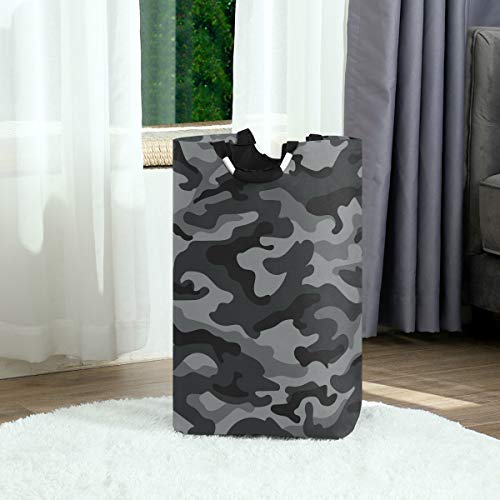 Ollabaky Large Foldable Laundry Hamper Bag with Handles, Army Camouflage Pattern Laundry Basket Box Big Storage Organizer for Family, Dormitory, Washhouse