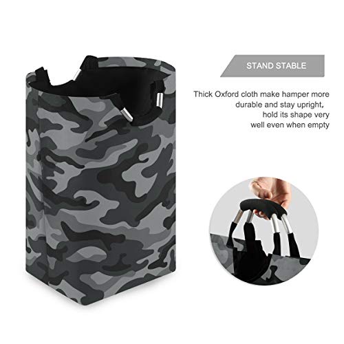 Ollabaky Large Foldable Laundry Hamper Bag with Handles, Army Camouflage Pattern Laundry Basket Box Big Storage Organizer for Family, Dormitory, Washhouse