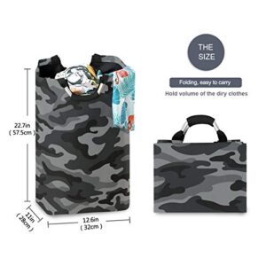 Ollabaky Large Foldable Laundry Hamper Bag with Handles, Army Camouflage Pattern Laundry Basket Box Big Storage Organizer for Family, Dormitory, Washhouse