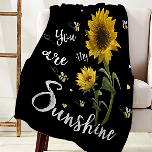 Sunflower Throw Blanket for Bed Sofa Couch Fleece Blankets 40 x 50 Inch Lightweight Super Soft Cozy Luxury Bed Blanket for Kids Adults All Season Use, You are My Sunshine Black