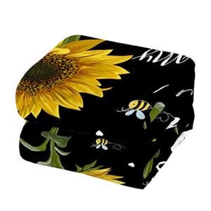 Sunflower Throw Blanket for Bed Sofa Couch Fleece Blankets 40 x 50 Inch Lightweight Super Soft Cozy Luxury Bed Blanket for Kids Adults All Season Use, You are My Sunshine Black