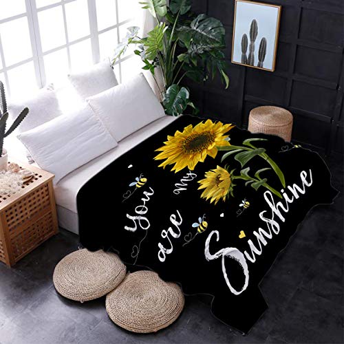 Sunflower Throw Blanket for Bed Sofa Couch Fleece Blankets 40 x 50 Inch Lightweight Super Soft Cozy Luxury Bed Blanket for Kids Adults All Season Use, You are My Sunshine Black