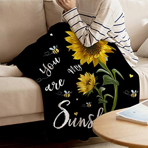 Sunflower Throw Blanket for Bed Sofa Couch Fleece Blankets 40 x 50 Inch Lightweight Super Soft Cozy Luxury Bed Blanket for Kids Adults All Season Use, You are My Sunshine Black