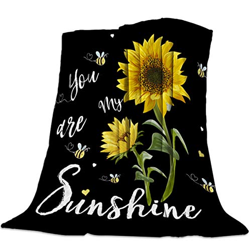 Sunflower Throw Blanket for Bed Sofa Couch Fleece Blankets 40 x 50 Inch Lightweight Super Soft Cozy Luxury Bed Blanket for Kids Adults All Season Use, You are My Sunshine Black