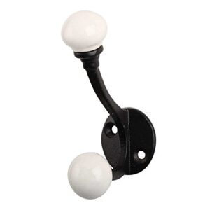 indianshelf bathroom wall hooks | black unique wall mounted coat hanger | ceramic coat hook wall | double loop double robe hook [8.89 cm]