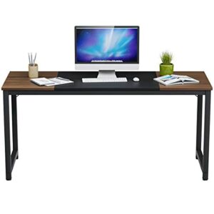 Tangkula 63 Inches Home Office Computer Desk, Large Writing Study Table, Computer Workstation with Solid Metal Frame for Home Office Bedroom, Dining Table (Black & Brown)