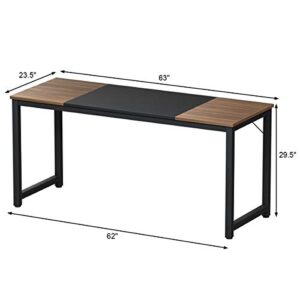 Tangkula 63 Inches Home Office Computer Desk, Large Writing Study Table, Computer Workstation with Solid Metal Frame for Home Office Bedroom, Dining Table (Black & Brown)