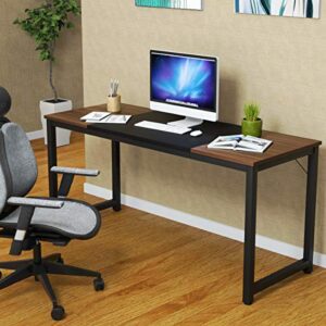 Tangkula 63 Inches Home Office Computer Desk, Large Writing Study Table, Computer Workstation with Solid Metal Frame for Home Office Bedroom, Dining Table (Black & Brown)