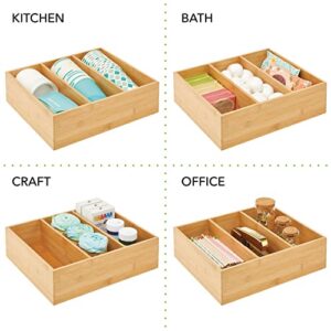 mDesign Bamboo Kitchen Pantry Organizer Bin Box, 3 Sections - Wooden Stackable Basket Crates for Food, Produce, Vegetable Storage - Use on Shelves or in Closet, Echo Collection, 2 Pack - Natural/Tan