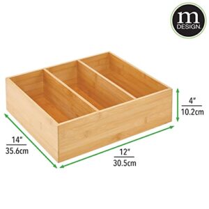 mDesign Bamboo Kitchen Pantry Organizer Bin Box, 3 Sections - Wooden Stackable Basket Crates for Food, Produce, Vegetable Storage - Use on Shelves or in Closet, Echo Collection, 2 Pack - Natural/Tan