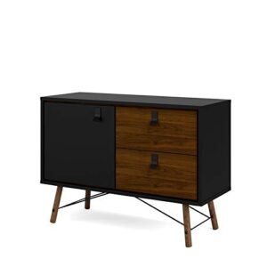 tvilum 1 door, 2 drawer sideboard, black matte/walnut