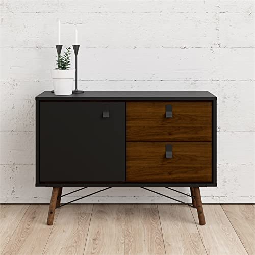 Tvilum 1 Door, 2 Drawer Sideboard, Black Matte/Walnut