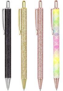 4pcs glitter metal retractable ballpoint pen bling rose gold click ballpoint pens black ink medium point 1mm for school writing,wedding birthday gift pen