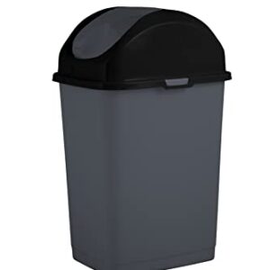 Superio 1.25 Gal Mini Plastic Trash Can with Swing Top Lid Small Waste Bin for Countertop, Desk, Vanity, Bathroom 5 Quart (Grey/Black)