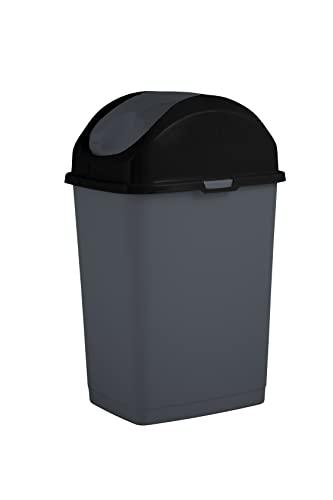 Superio 1.25 Gal Mini Plastic Trash Can with Swing Top Lid Small Waste Bin for Countertop, Desk, Vanity, Bathroom 5 Quart (Grey/Black)