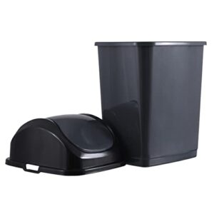 Superio 1.25 Gal Mini Plastic Trash Can with Swing Top Lid Small Waste Bin for Countertop, Desk, Vanity, Bathroom 5 Quart (Grey/Black)