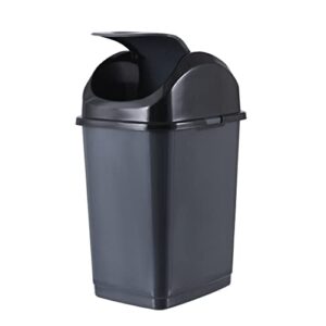 Superio 1.25 Gal Mini Plastic Trash Can with Swing Top Lid Small Waste Bin for Countertop, Desk, Vanity, Bathroom 5 Quart (Grey/Black)