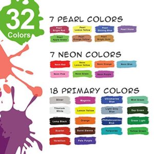 U.S. Art Supply 32 Color Children's Washable Tempera Paint Set - 2 Ounce Wide Mouth Bottles for Arts, Crafts and Posters