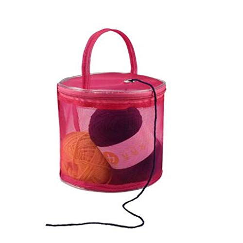 Timesuper Portable Yarn Crochet Thread Mesh Bag Wool Storage Bag Organizer Knitting Bag,Rose Red,S