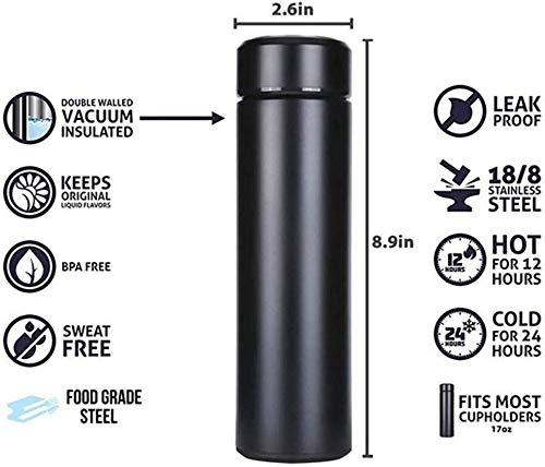 JDclubs 17 oz Car Logo Black Frosted Travel Mugs & Tumblers Vacuum Insulated Stainless Steel Thermal Bottle Fashion Business Thermal Cup for Hot or Cold Drink Coffee Or Tea (Without Logo)