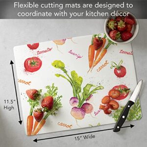 Cut N' Funnel Veggie Splash Designer Flexible Plastic Cutting Board Mat, 15" x 11.5", Made in the USA, Decorative, Flexible, Easy to Clean