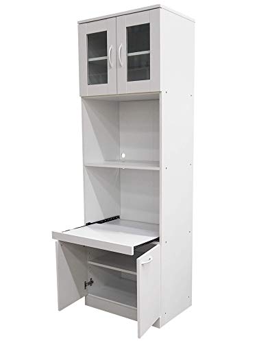 Kings Brand Furniture Danbury Tall Kitchen Pantry, Microwave Storage Cabinet, White, 23" W x 15" D x 70" H